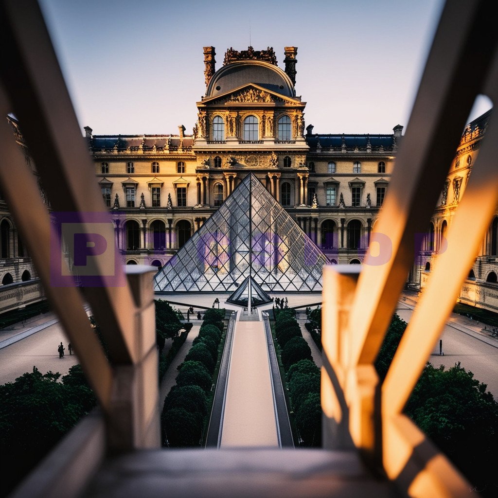 Louvre Pyramid Framed in Architectural Lines - picshopai.com